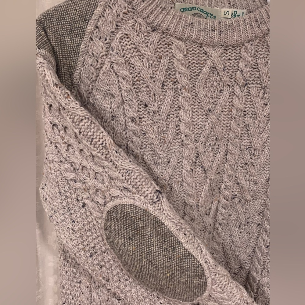 Authentic Irish Aran Wool Sweater With Patches - Gem
